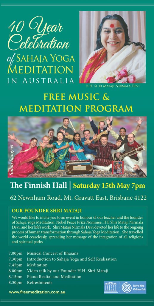 Music & Meditation in Brisbane – Saturday 15th May 2021 – Sahaja Yoga ...